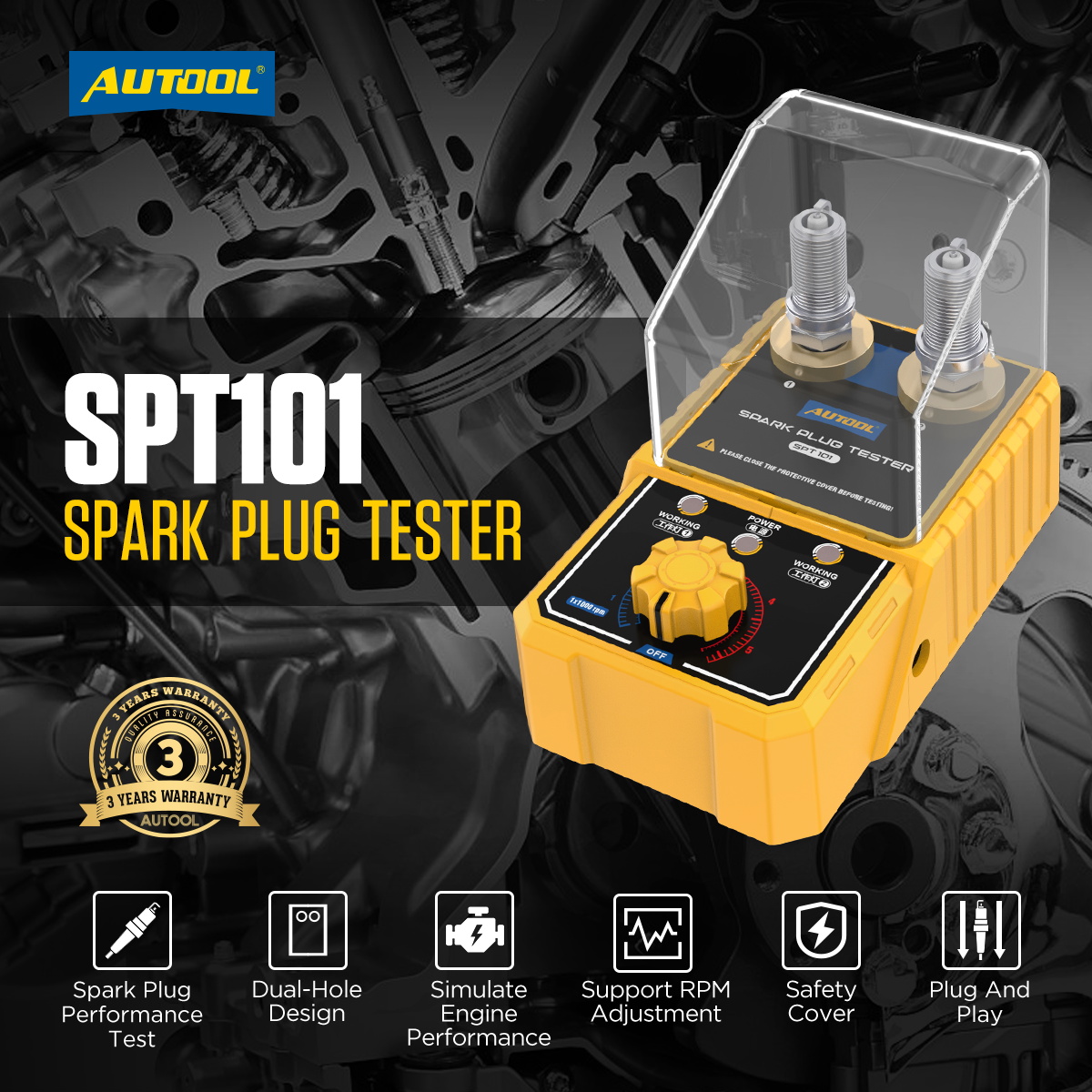 AUTOOL SPT101 Car Spark Plug Tester with Adjustable Double Hole ...