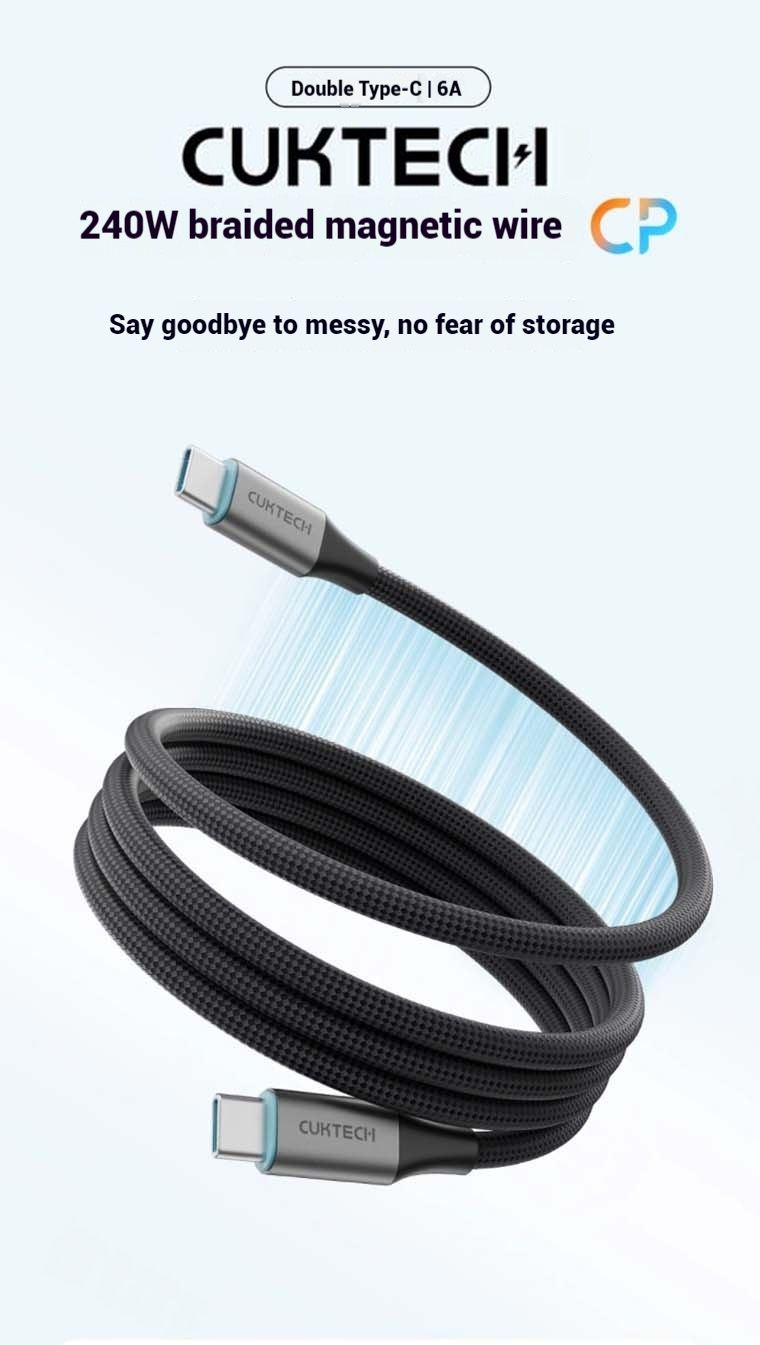 CUKTECH CMC610 C-C Magnetic Braided Data cable Dual Type-c Fast charging cable | Shopee Malaysia