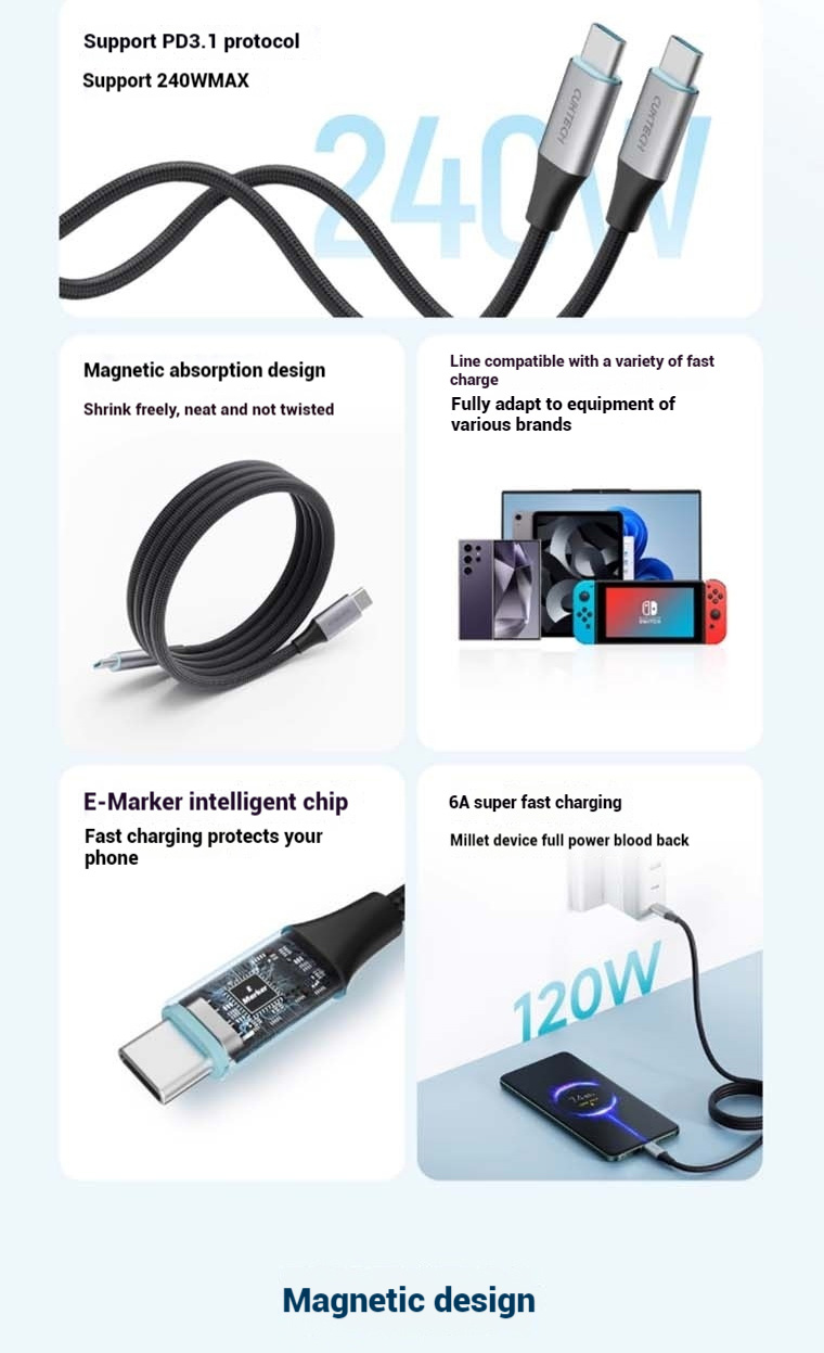 CUKTECH CMC610 C-C Magnetic Braided Data cable Dual Type-c Fast charging cable | Shopee Malaysia