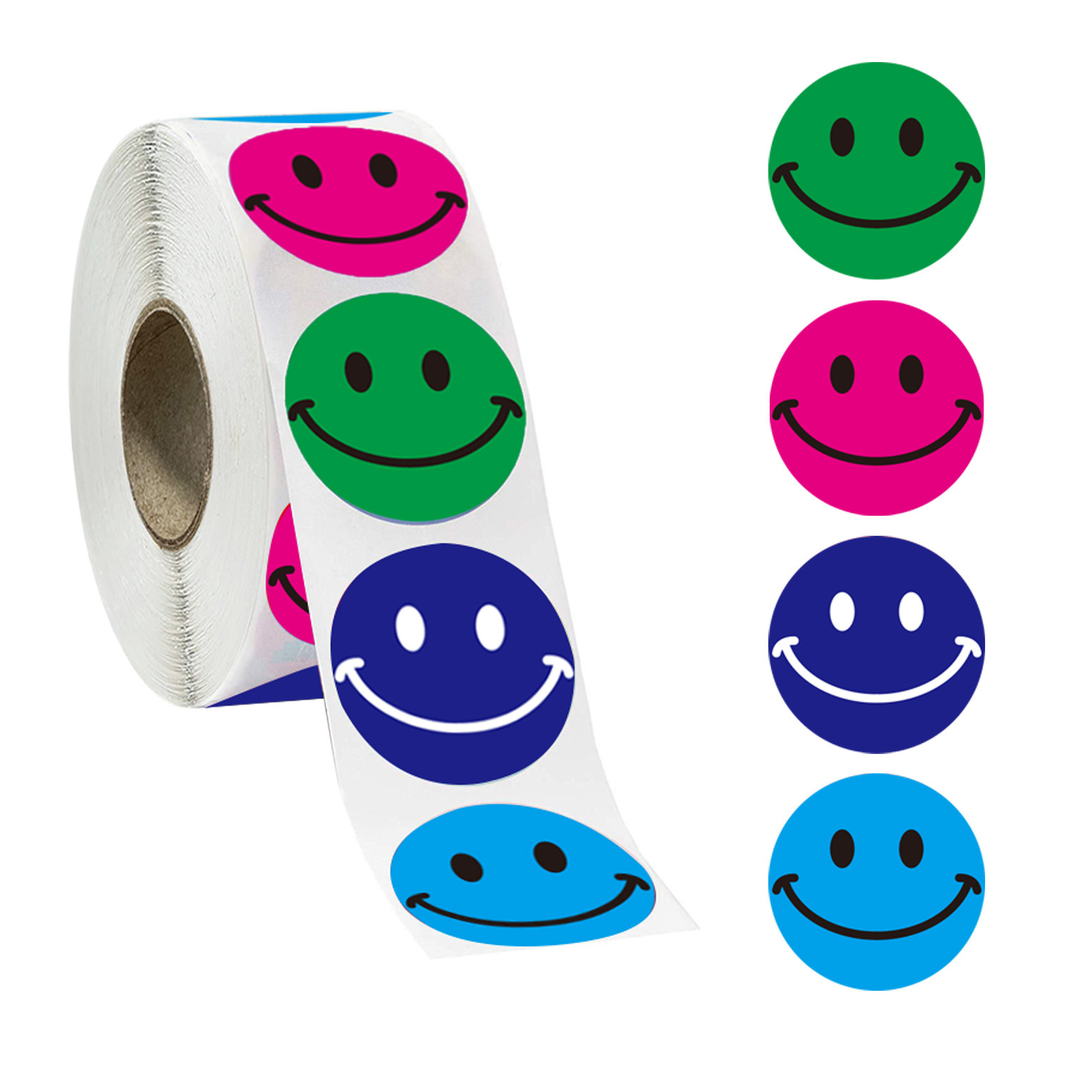 Happy Face Stickers Roll Circle Dots Paper Labels Reward Stickers ...