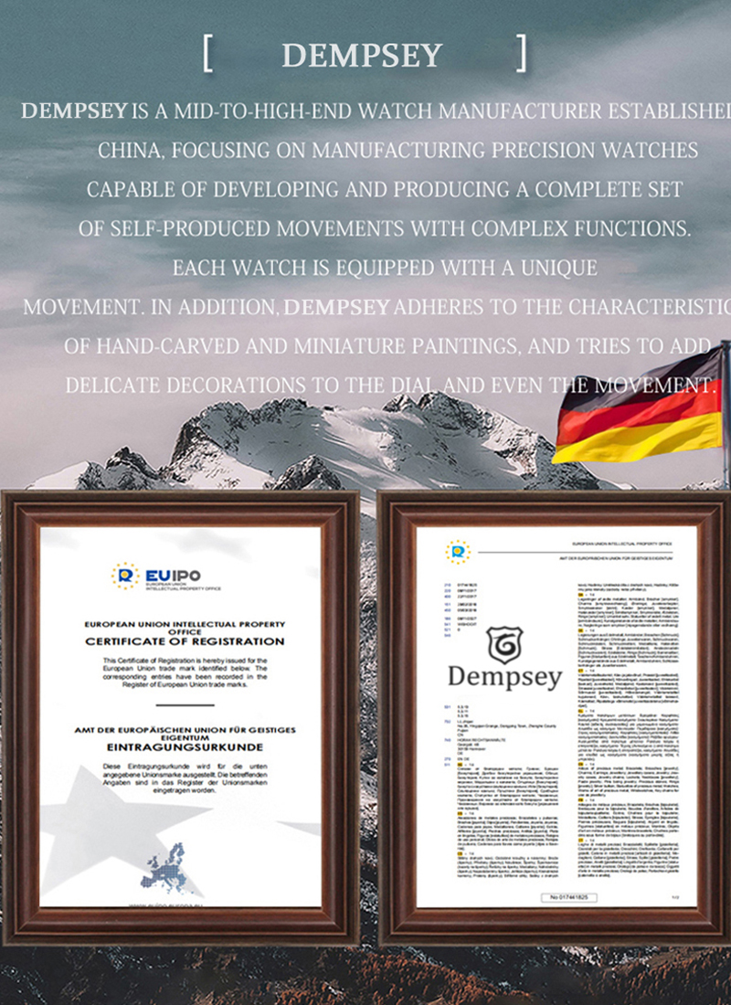 DEMPSEY Automatic Mechanical Watch for Men Original Waterproof Silver ...