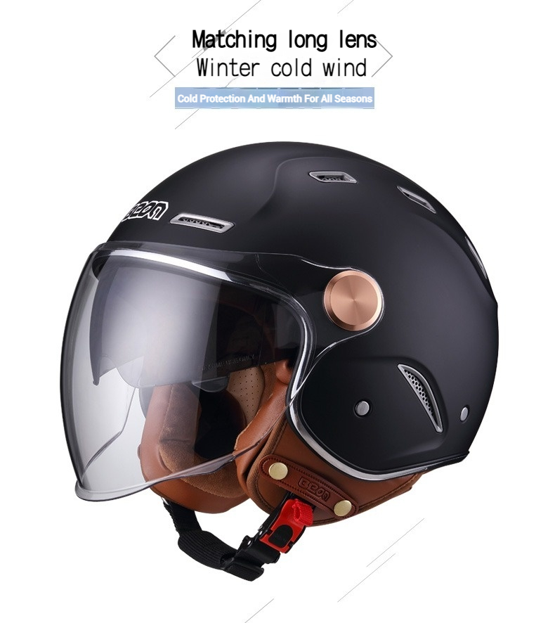 BEON Open Face Motorcycle Helmet Double Lens Retro 3/4 Helmets with ...