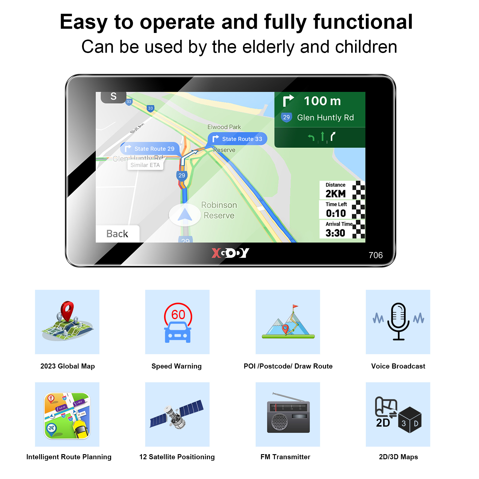 XGODY 7 Inch Universal Car Truck GPS Navigator 258GB+8GB Free Maps Update 2.5D High Bright ...