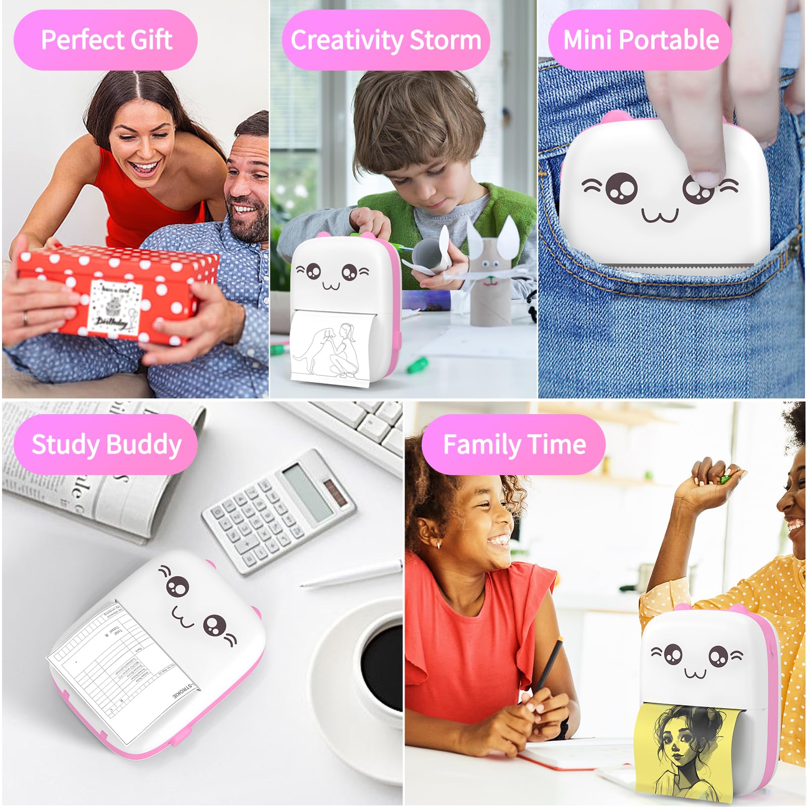 Mini Portable Thermal Printer Mobile Printer Photo Printer Home Phone ...