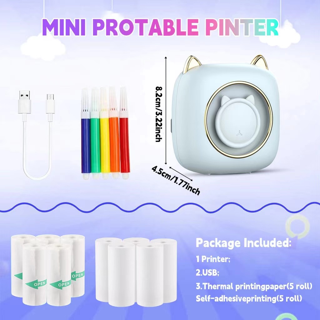 Mini Portable Thermal Printer Mobile Printer Photo Printer Home Phone ...