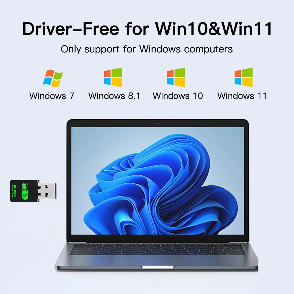 USB WiFi 5 Adapter 2-in-1 Network Wireless Card 600Mbps Bluetooth ...