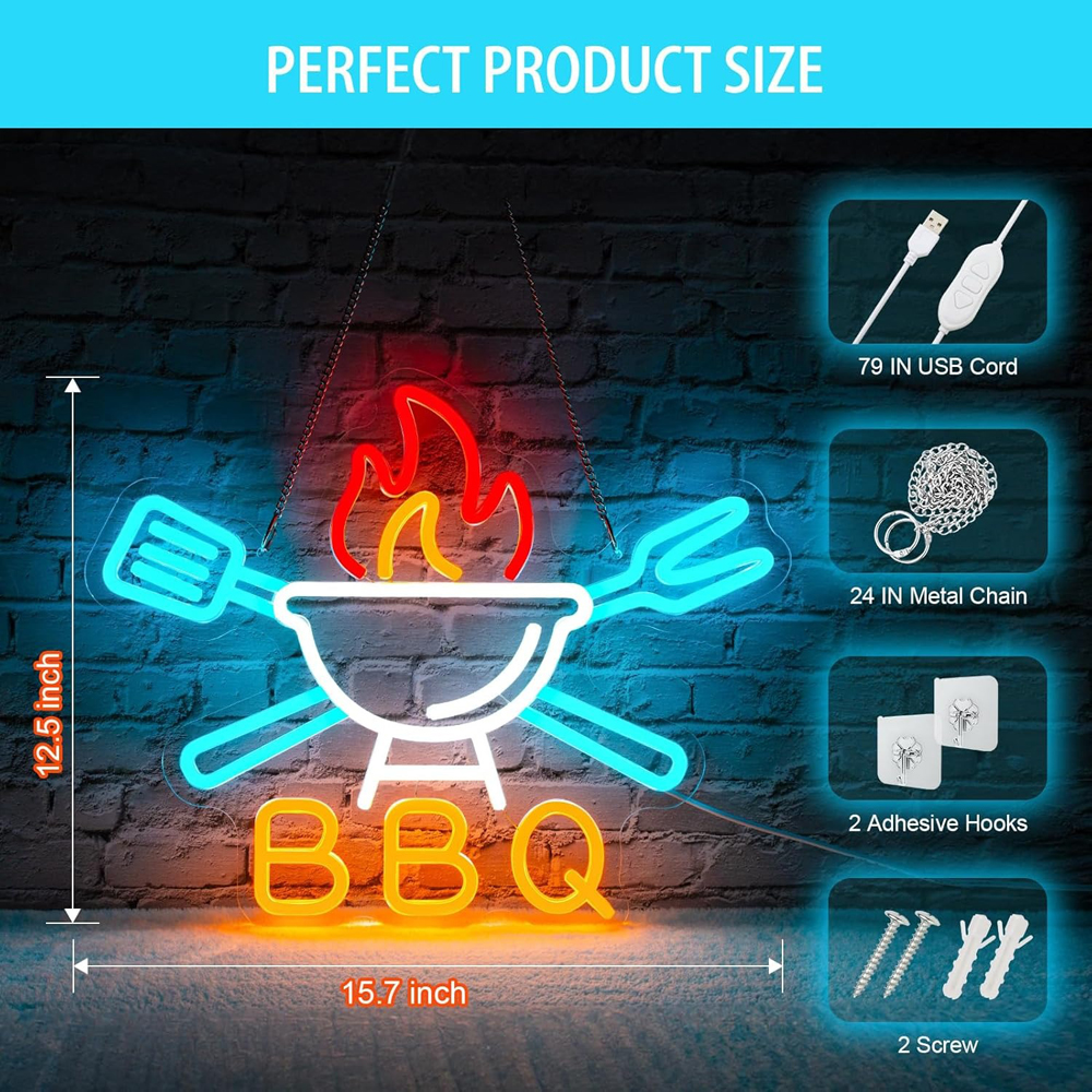 BBQ Neon Signs Dimmable LED BBQ Signs for Wall Decor, USB Powered ...