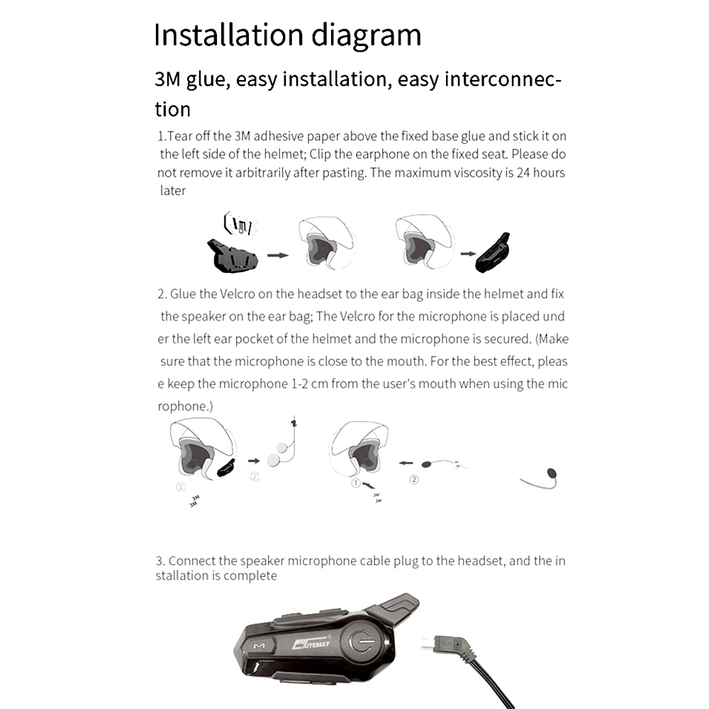 (Local Shipment)1000M X1 Helmet Intercom for 2 Riders Wireless ...