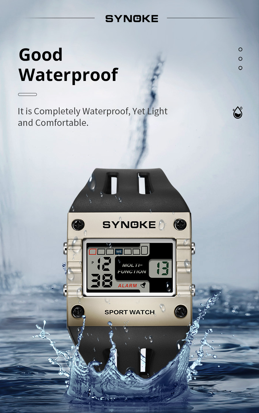 SYNOKE 50M Water-Resistant Large Square Mens Digital Watch ...