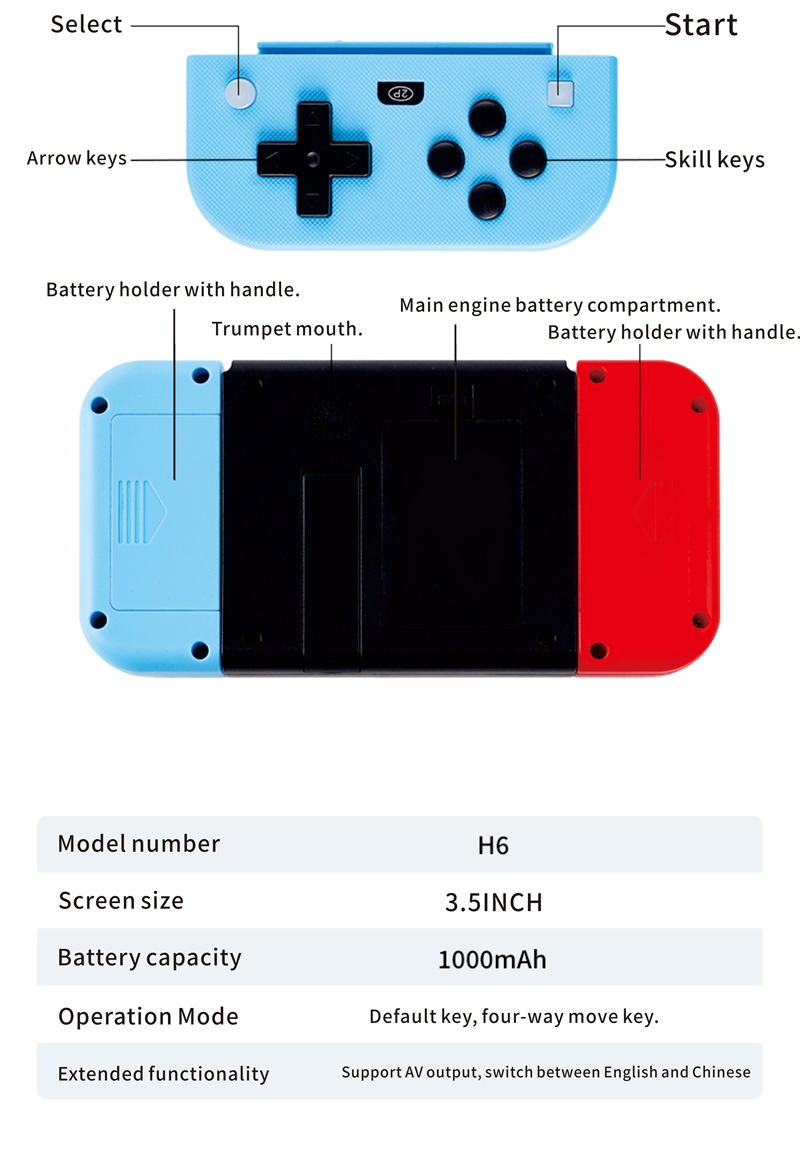 H6 3.5 Inch HD Handheld Game Player Large 8G Screen Classic Game Retro ...