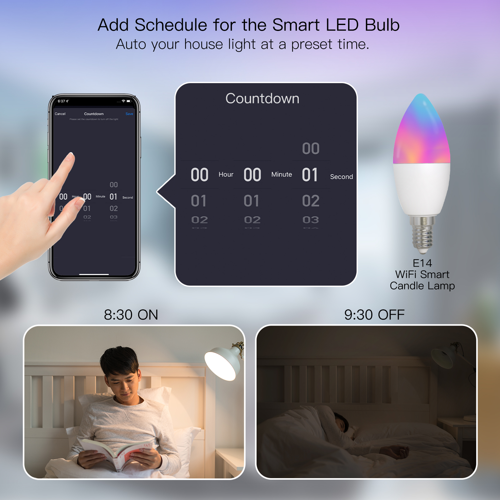 WiFi Smart LEDLight Bulb E14 Candle Lamp 16Million RGBCCT 2700-6500K ...