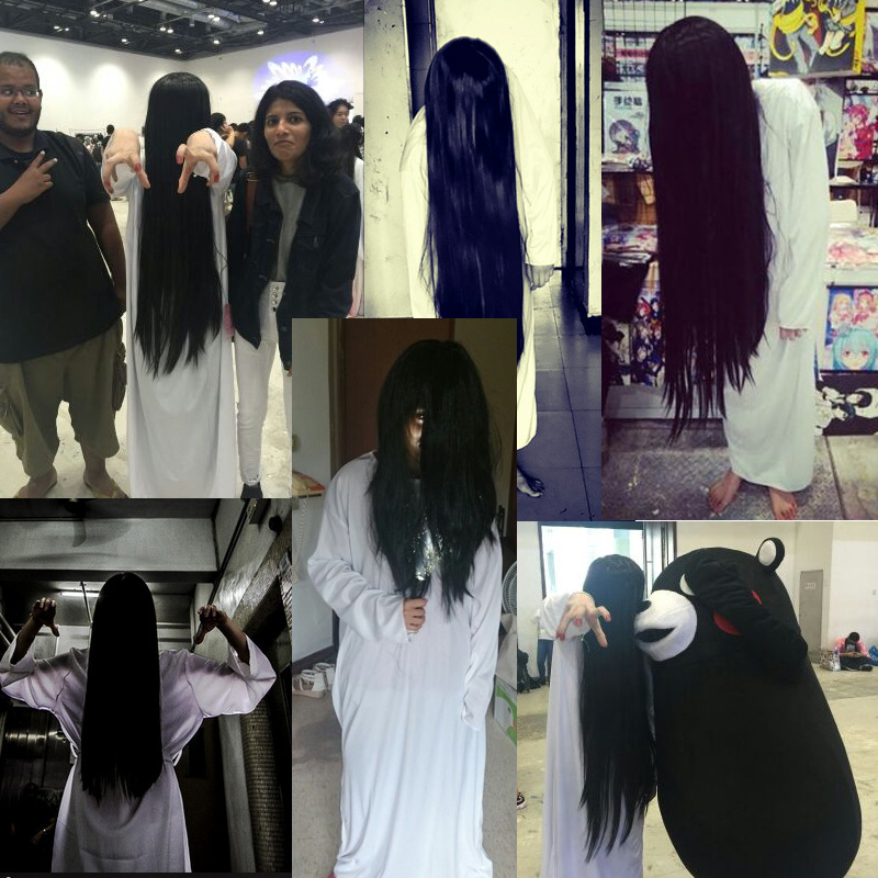 Sadako cosplay Costume Halloween Haunted House Red White Hair Witch ...