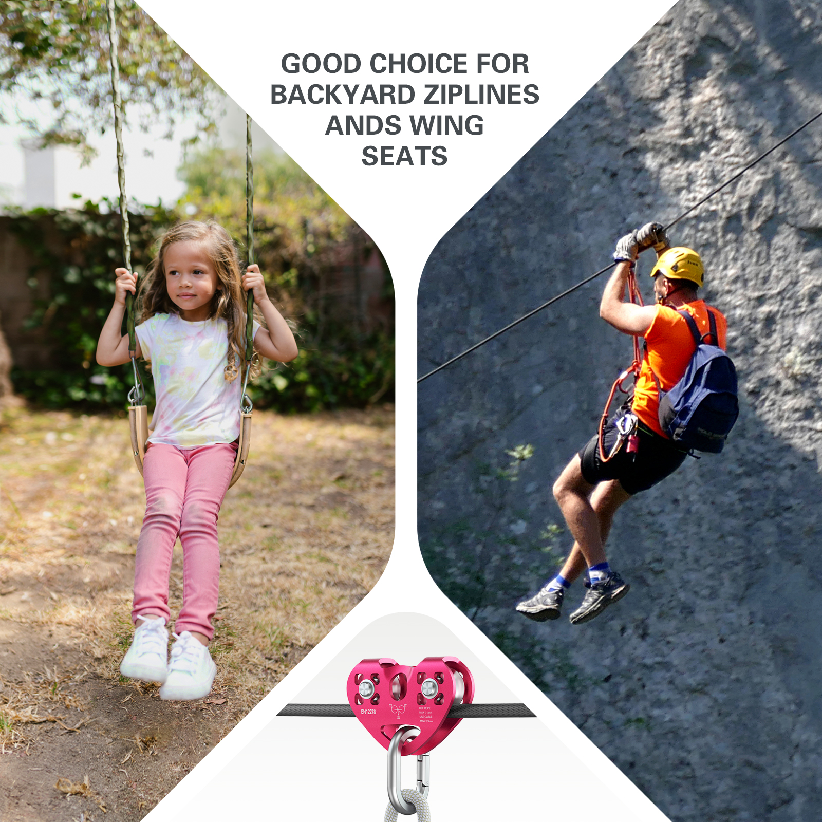 Lixada 30kN Cable Trolley Pulley with Ball Bearing Climbing Caving ...