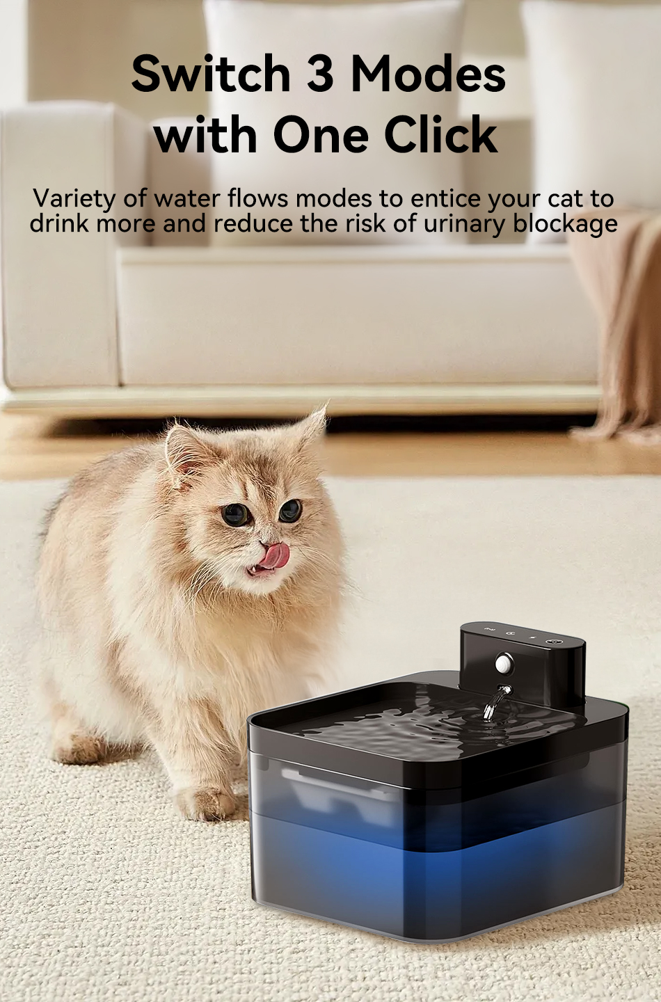 ROJECO Wireless Pet Fountain 2.2L Battery Operated Automatic Motion ...
