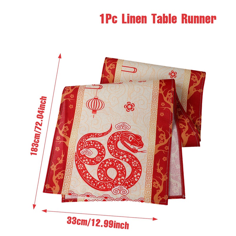 72.04''*12.99'' New Year Snake Pattern Table Runner Linen Table Cover ...