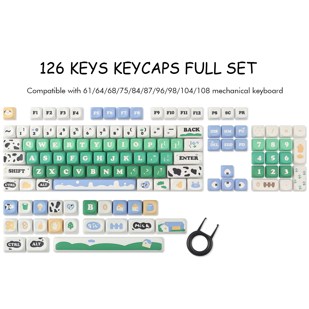 Cow Pasture keycaps 126 Keys keycaps MOA Profile DYE-SUB Personalized ...