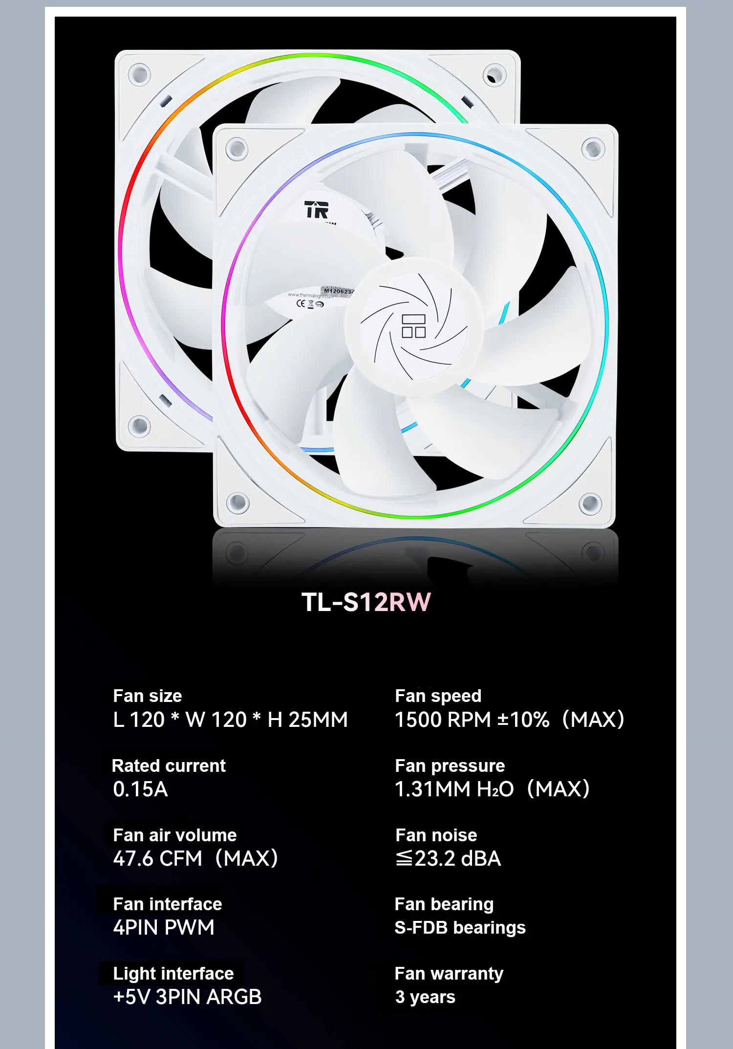 Thermalright TL-S12RW 12CM CPU Fan computer case fan reverse air outlet ...