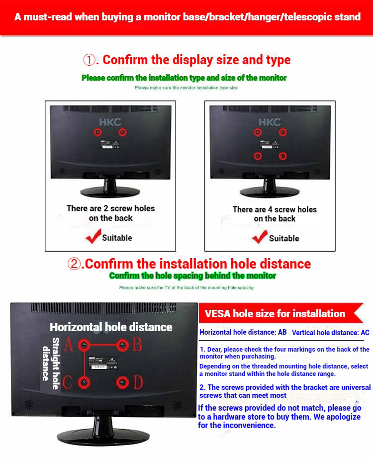 HIGH QUALITY Monitor Universal Mount Stand for 15-24 inch Adjustable ...