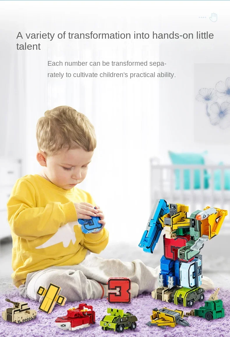 DIY Number Deformation Robot Toys Educational Assembly Building Blocks ...