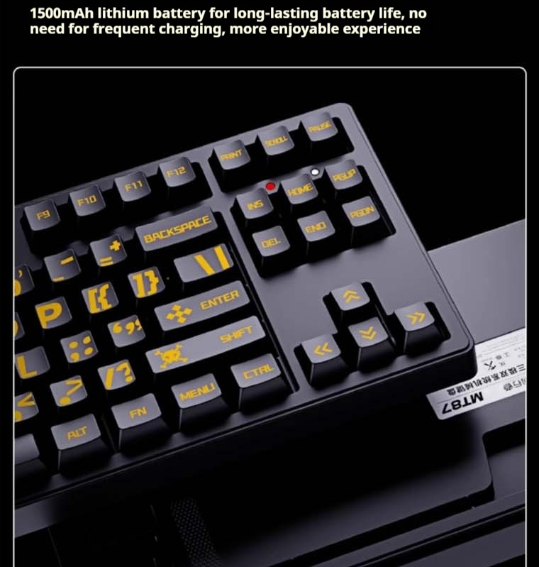 EWEADN MT87/MT108 Black and gold three-mode mechanical keyboard Long life full key no impact ...