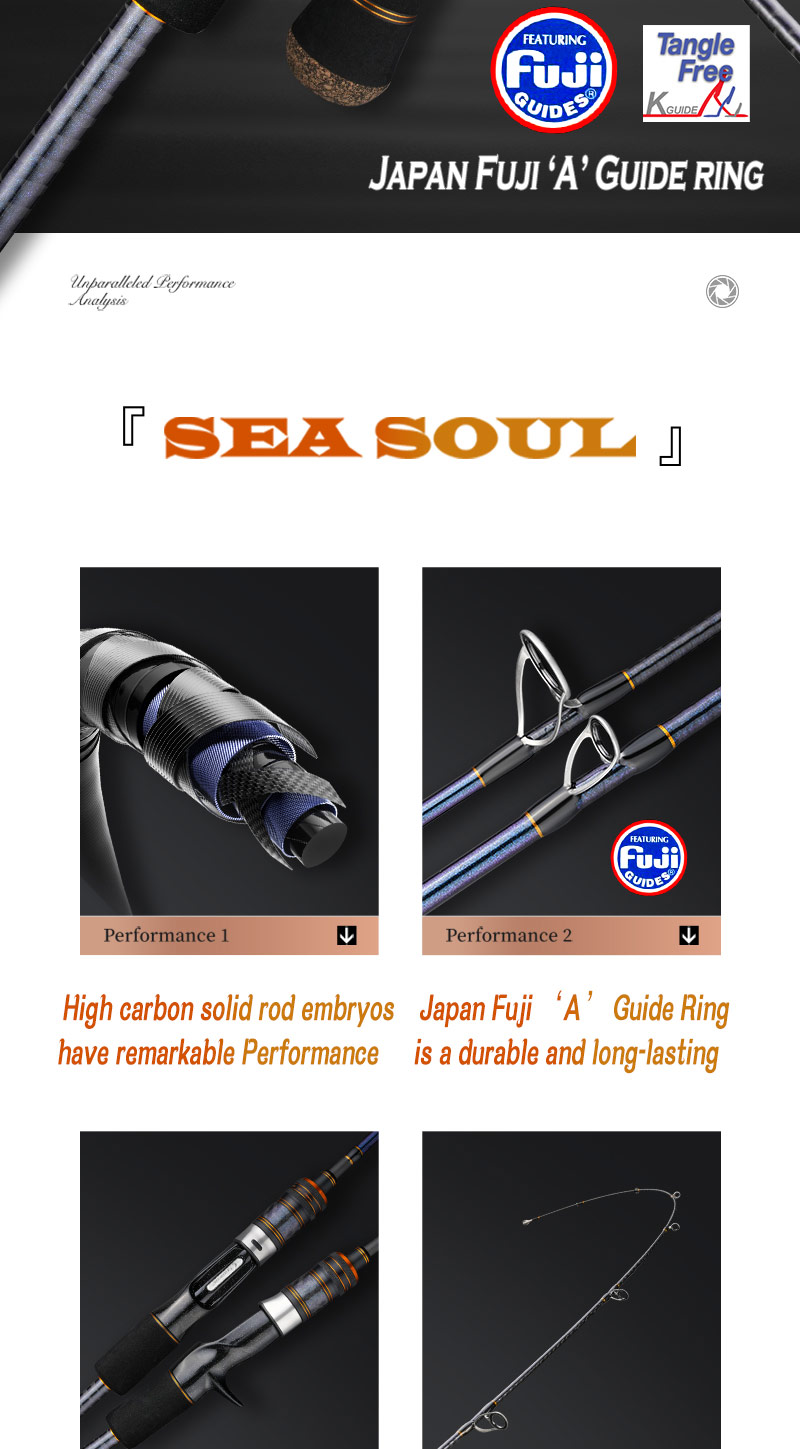 SEA SOUL【PE2-4#/80-300g】Japan fuji Jigging rod solid carbon fiber ...