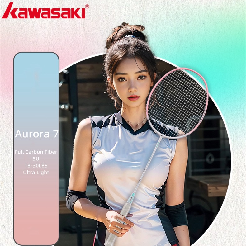Kawasaki Aurora 7 Badminton Racket Full Carbon Fiber 5U 18-30LBS Ultra Light Professional ...