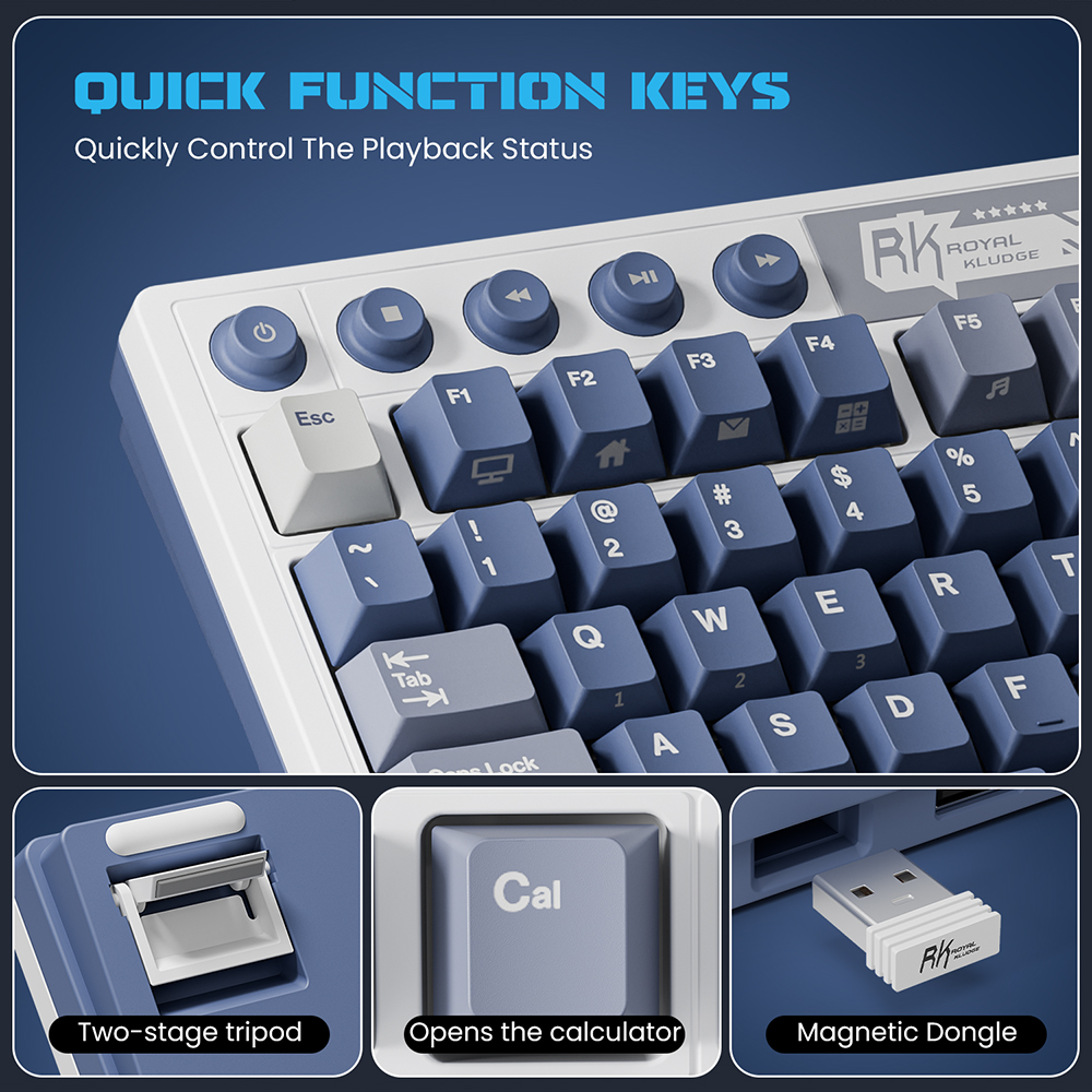 NEW RK M87 RK Royal Kludge Ocean Blue 88 Keys Tri-Mode RGB Wired ...