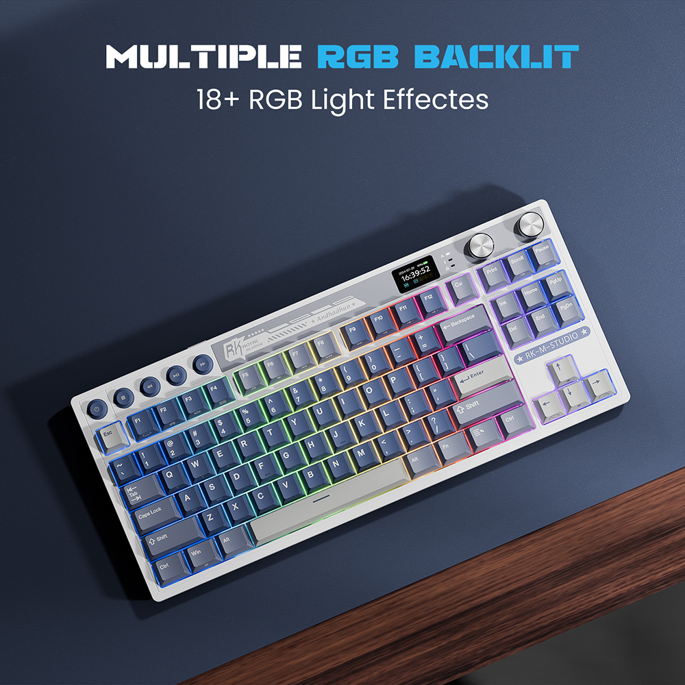 NEW RK M87 RK Royal Kludge Ocean Blue 88 Keys Tri-Mode RGB Wired ...