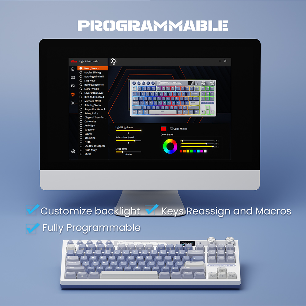 NEW RK M87 RK Royal Kludge Ocean Blue 88 Keys Tri-Mode RGB Wired ...