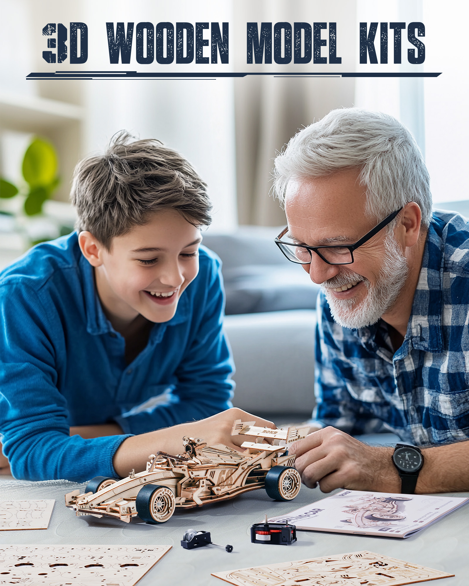 ROBOTIME Racing Car Model 3D Wooden Puzzle Racing Car Mechanical ...