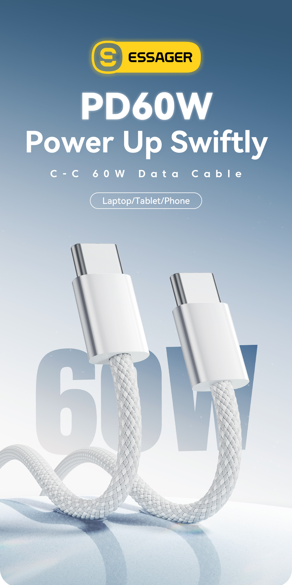 Essager Type C 60W Type-C Cable to Type C Fast Charge Data Cable For ...