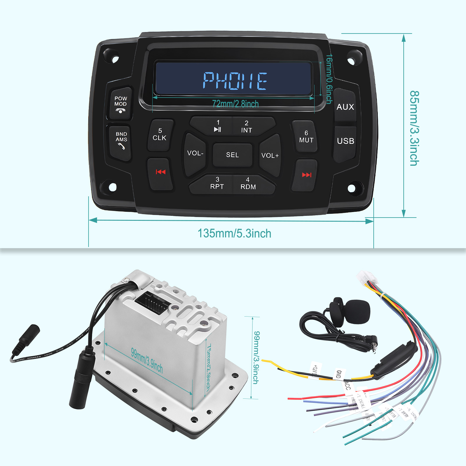 12V Boat Media MP3 Player Marine Stereo Waterproof Bluetooth Audio ...