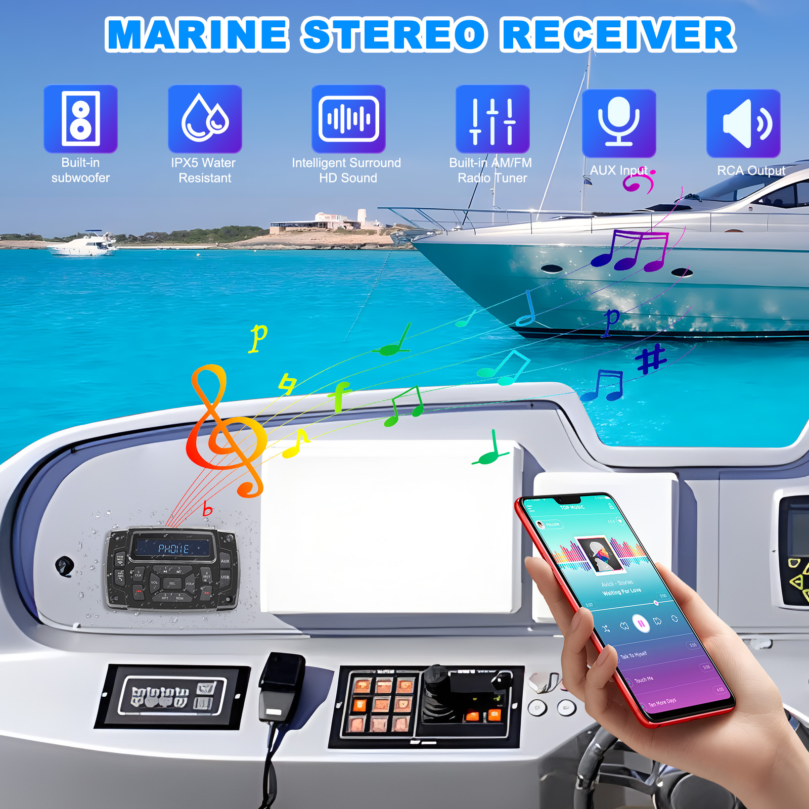 12V Boat Media MP3 Player Marine Stereo Waterproof Bluetooth Audio ...