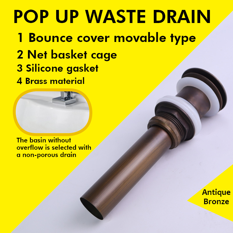 Long Pop Up Waste Drain Brass Body with Net Bracket Cage Wash Basin ...