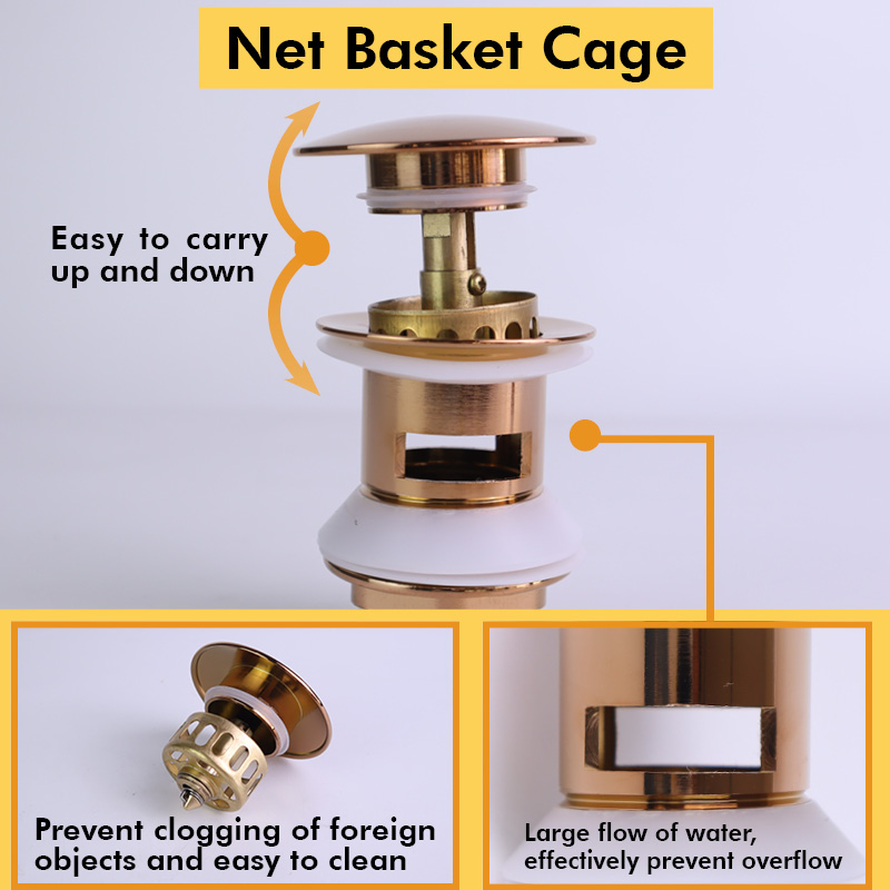 Long Pop Up Waste Drain Brass Body with Net Bracket Cage Wash Basin ...