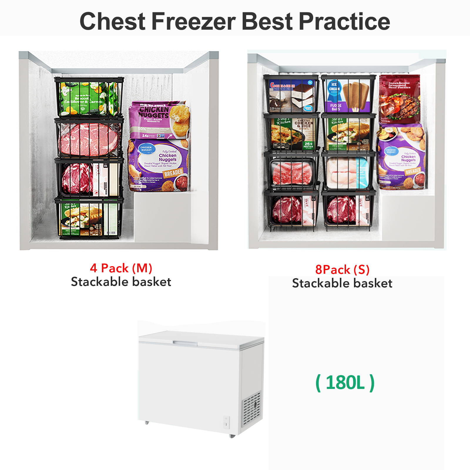 Cambond 4/8 Pieces Chest Freezer Basket Stackable and Hanging Chest ...