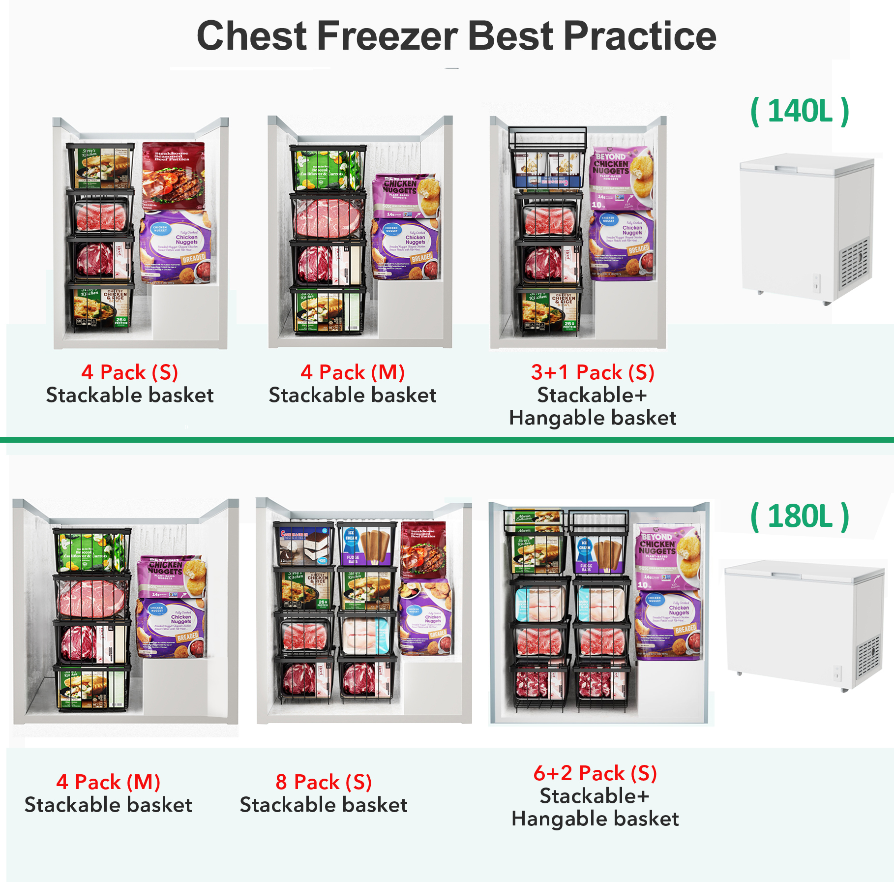 Cambond 4/8 Packs Stackable Chest Freezer Basket Organizer Fridge ...