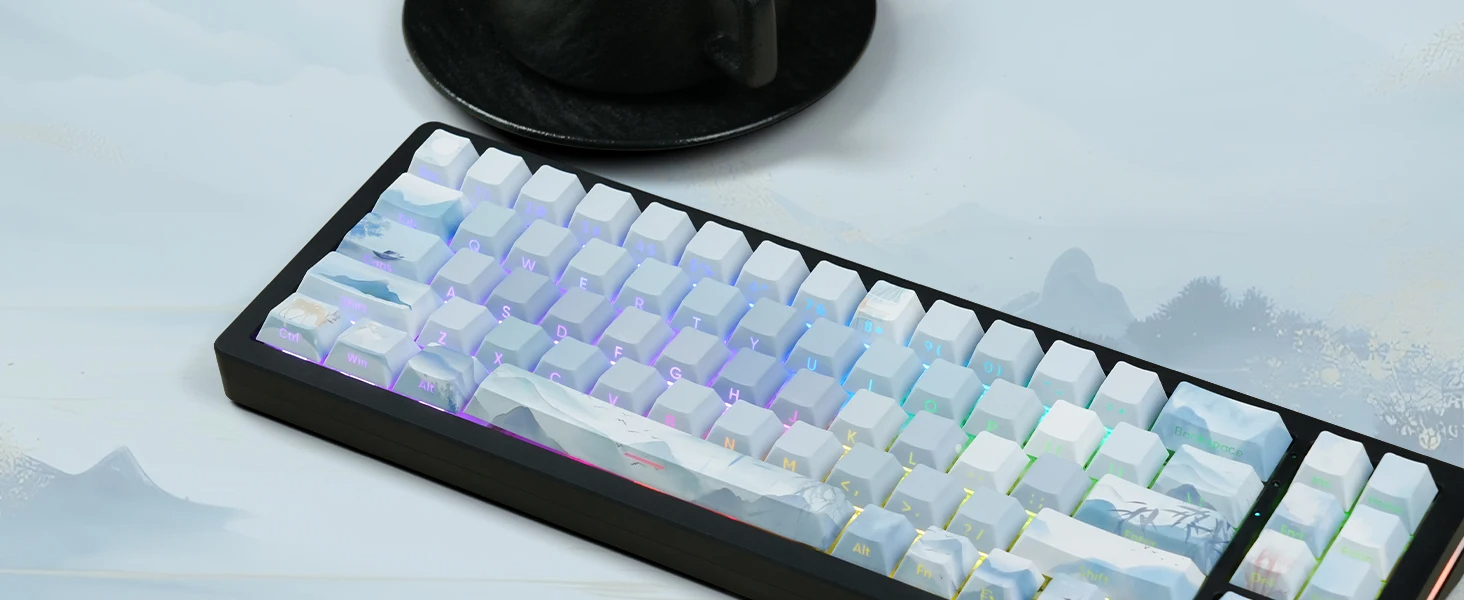 WOMIER 130 Keys Blue Lake Side Print PBT Keycap Backlit RGB Cherry ...