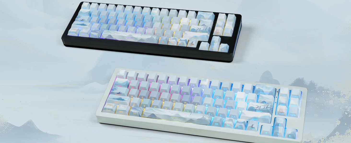 WOMIER 130 Keys Blue Lake Side Print PBT Keycap Backlit RGB Cherry ...