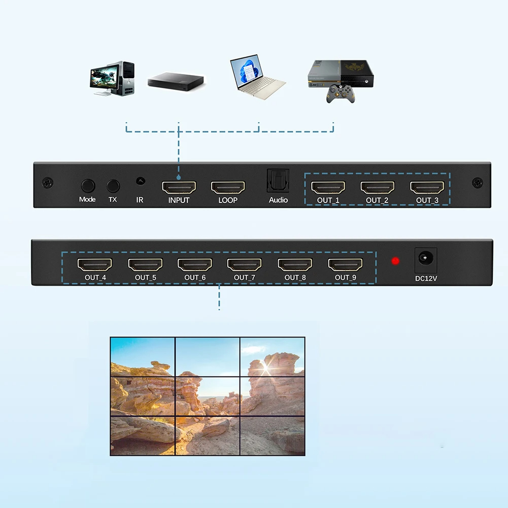 ⭐4K 3x3 9 Screen HDMI TV Video Wall Controller Splicer 3x4/4x3/4x4 TV ...