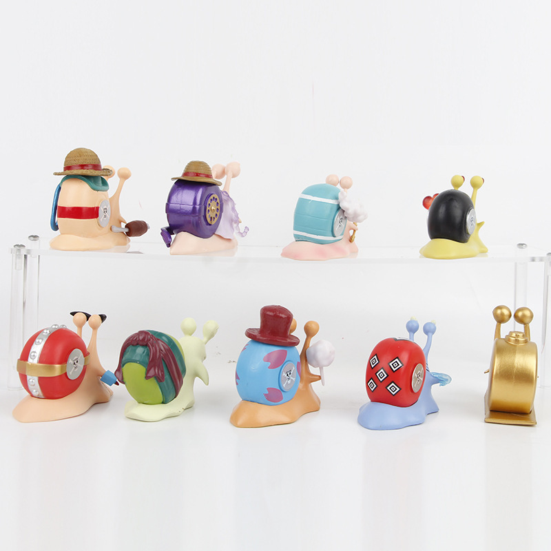 9Pcs/Set 8cm Eiichiro Oda Anime One Piece Figure Luffy Den Den Mushi ...
