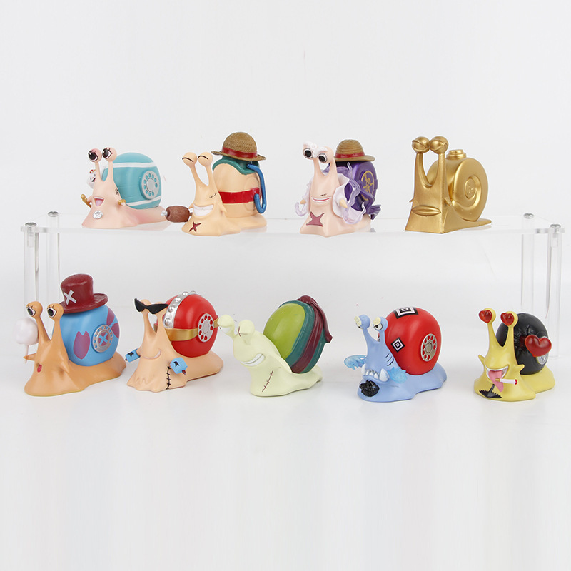 9Pcs/Set 8cm Eiichiro Oda Anime One Piece Figure Luffy Den Den Mushi ...