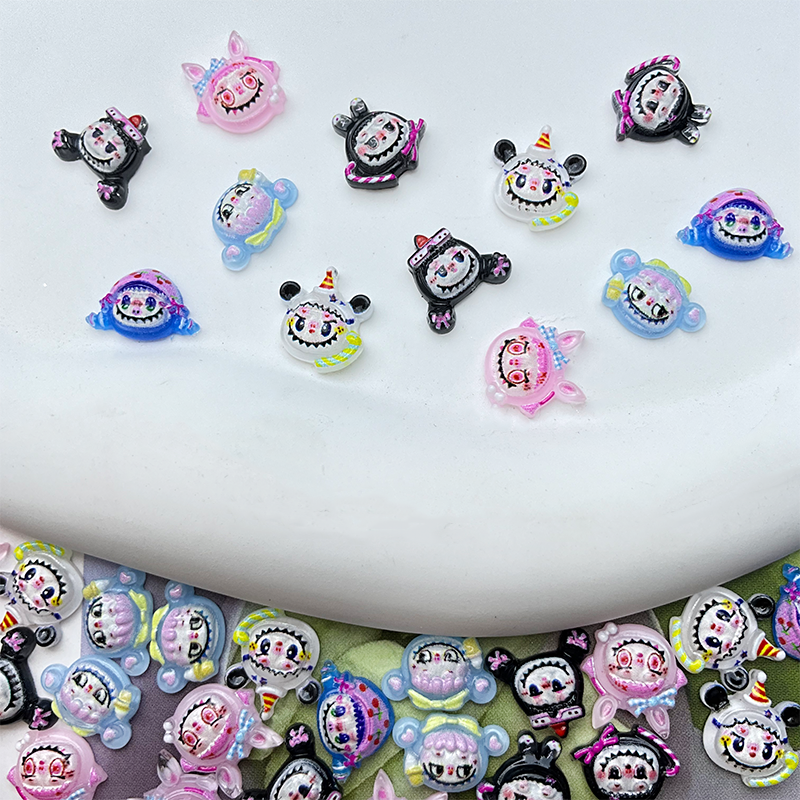 Rou Bao 50pcs Nail Labubu Cartoon Pop Mart Transparent Resin Nails Art ...