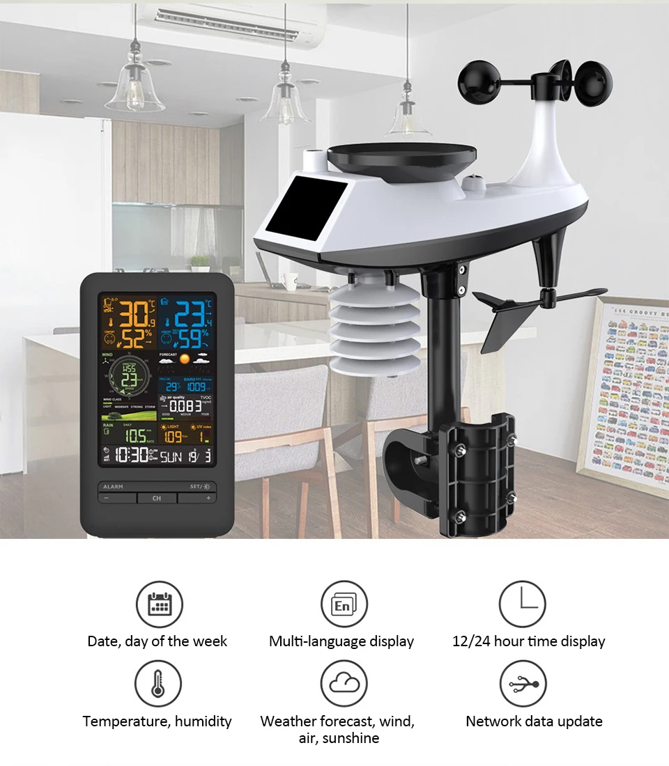 Smart Wifi Weather Station Temperature Humidity Wind Speed Display ...