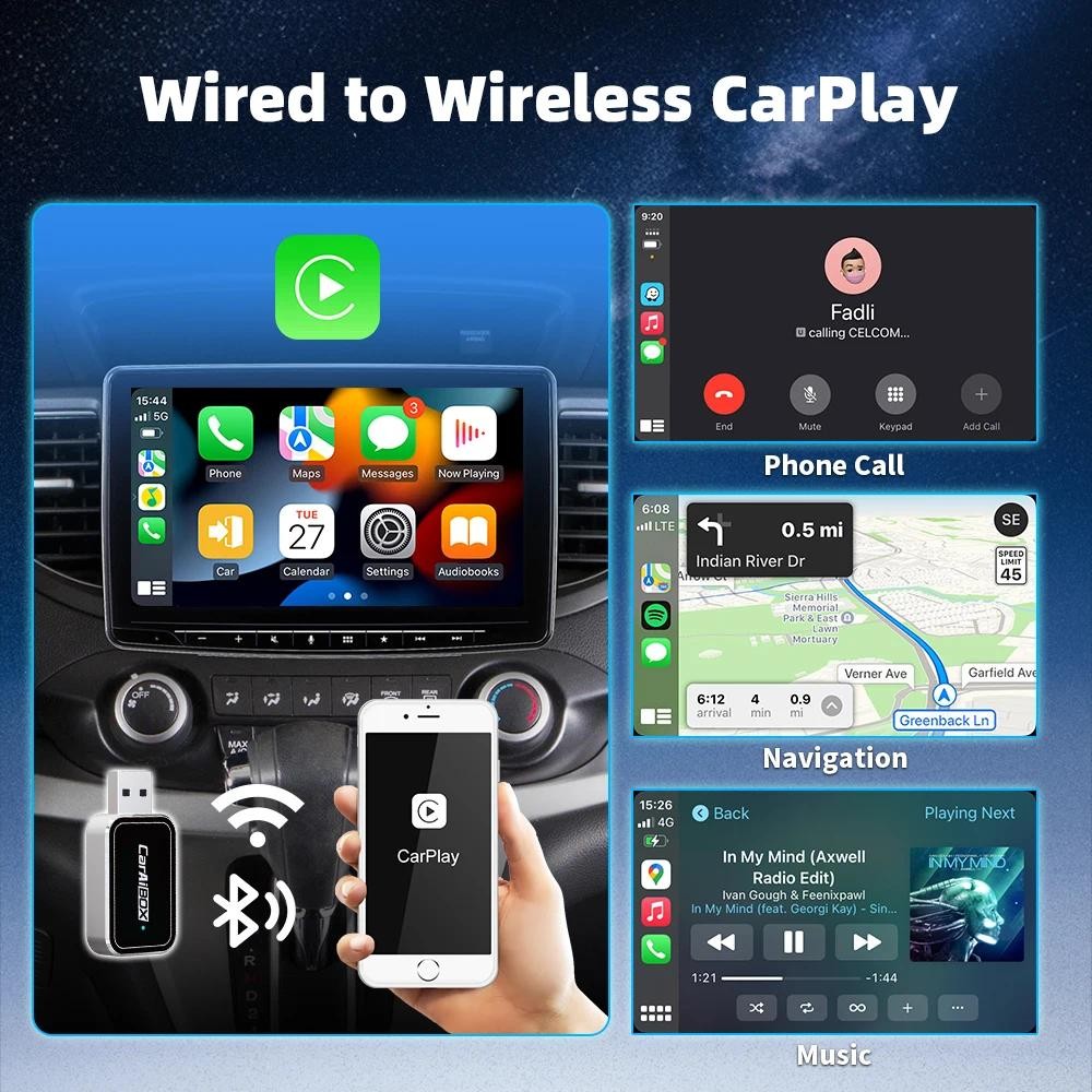 2024 New Style CarAIBOX 2in1 USB A/C Plug and Play Wireless Carplay ...