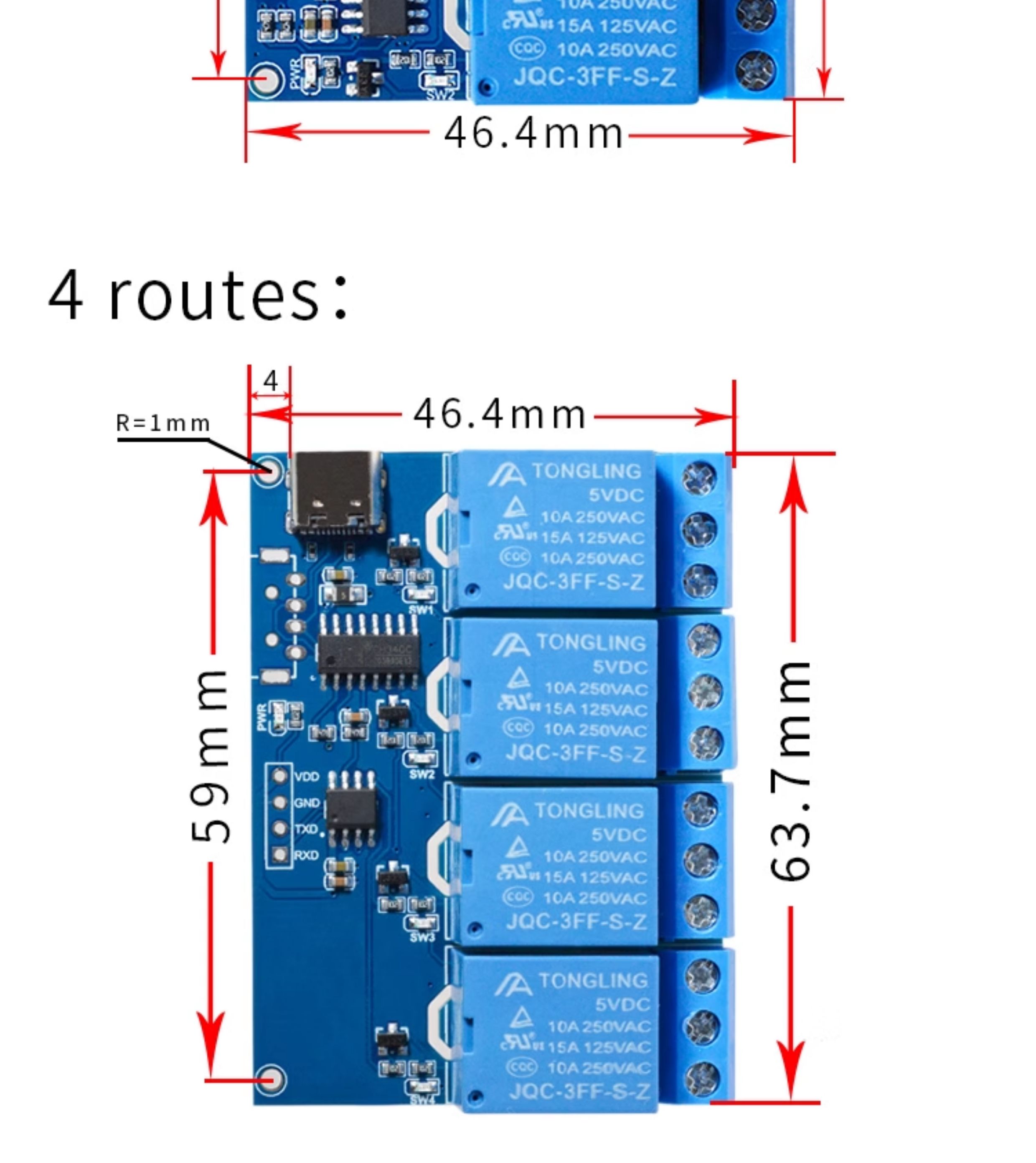 LCUS-1 /2 /4 Way Type-C/ USB-A Relay Module Electronic Converter PCB ...