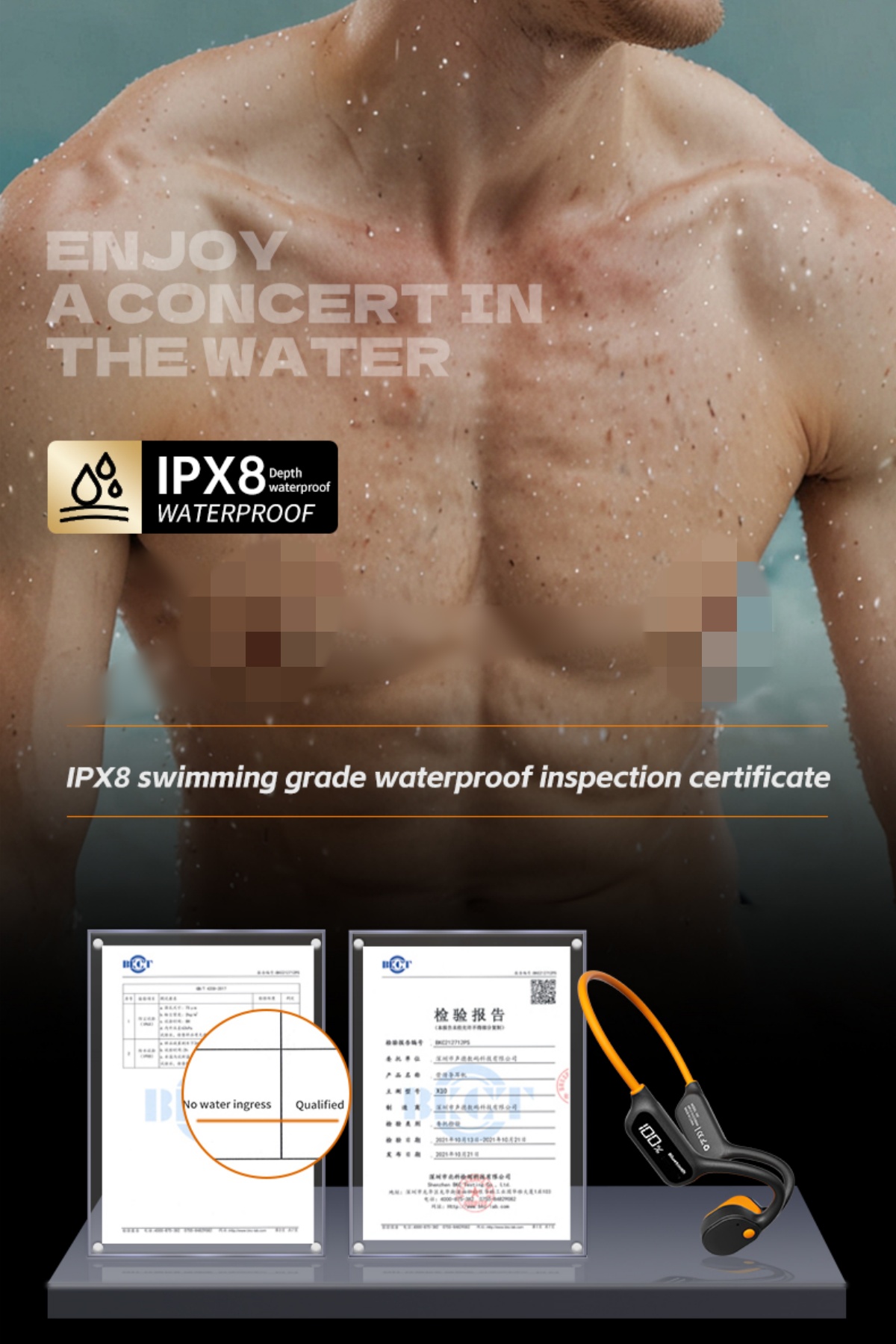Polvcdg-X10-1 IPX8 Waterproof LED Screen 32G Swimming Bone Conduction Headset 5.3 IPX8 ...
