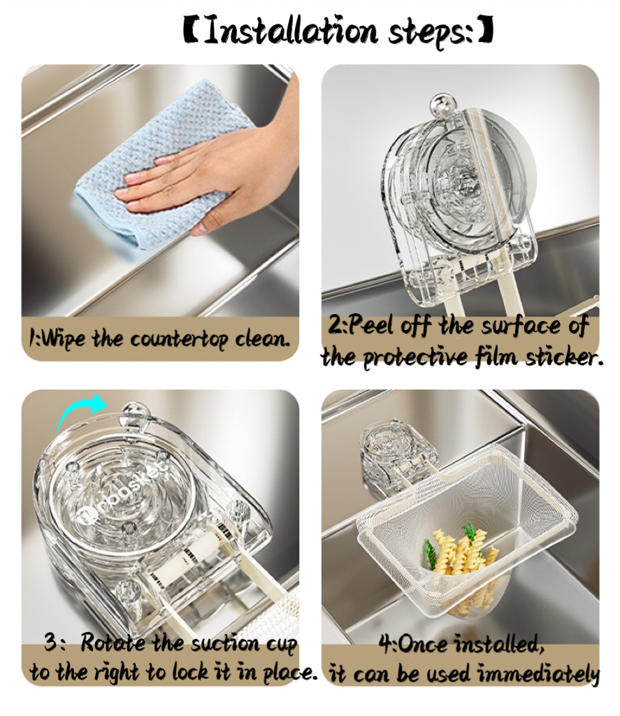 Suction Cup Kitchen Sink Filter Drainage Rack with Disposable Filter Net Basket Movable Anti ...