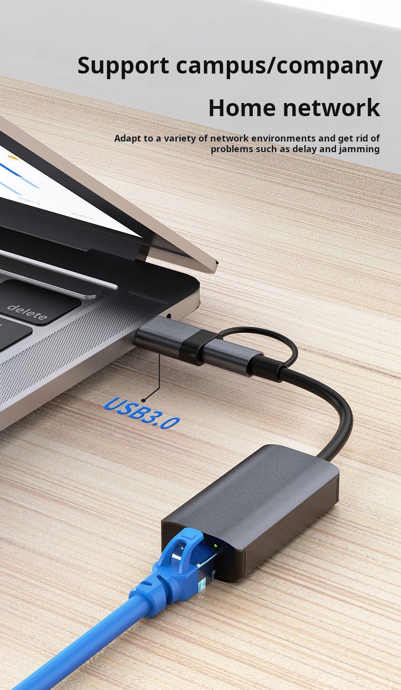 2 in 1 USB 3.0 USB C Network Card Type C to RJ45 1000Mbps Ethernet Nic ...