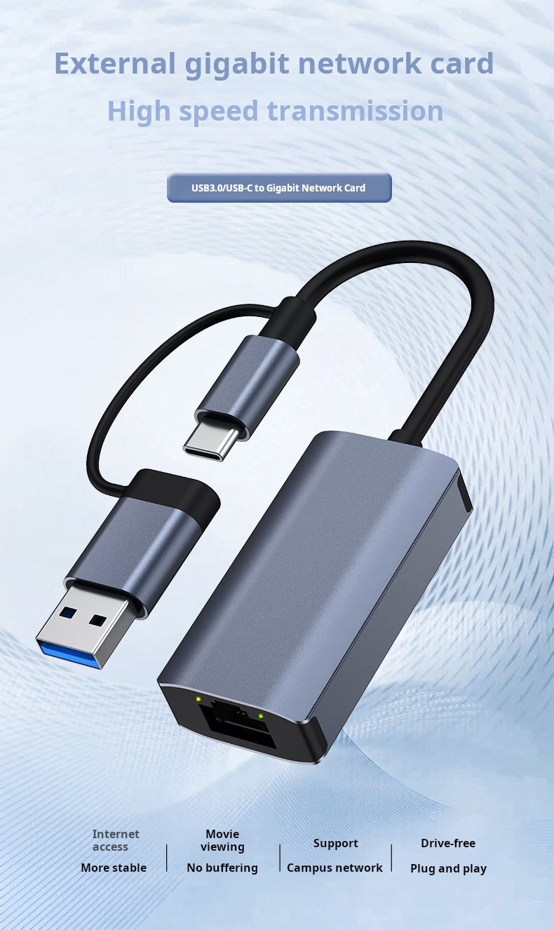 2 in 1 USB 3.0 USB C Network Card Type C to RJ45 1000Mbps Ethernet Nic ...